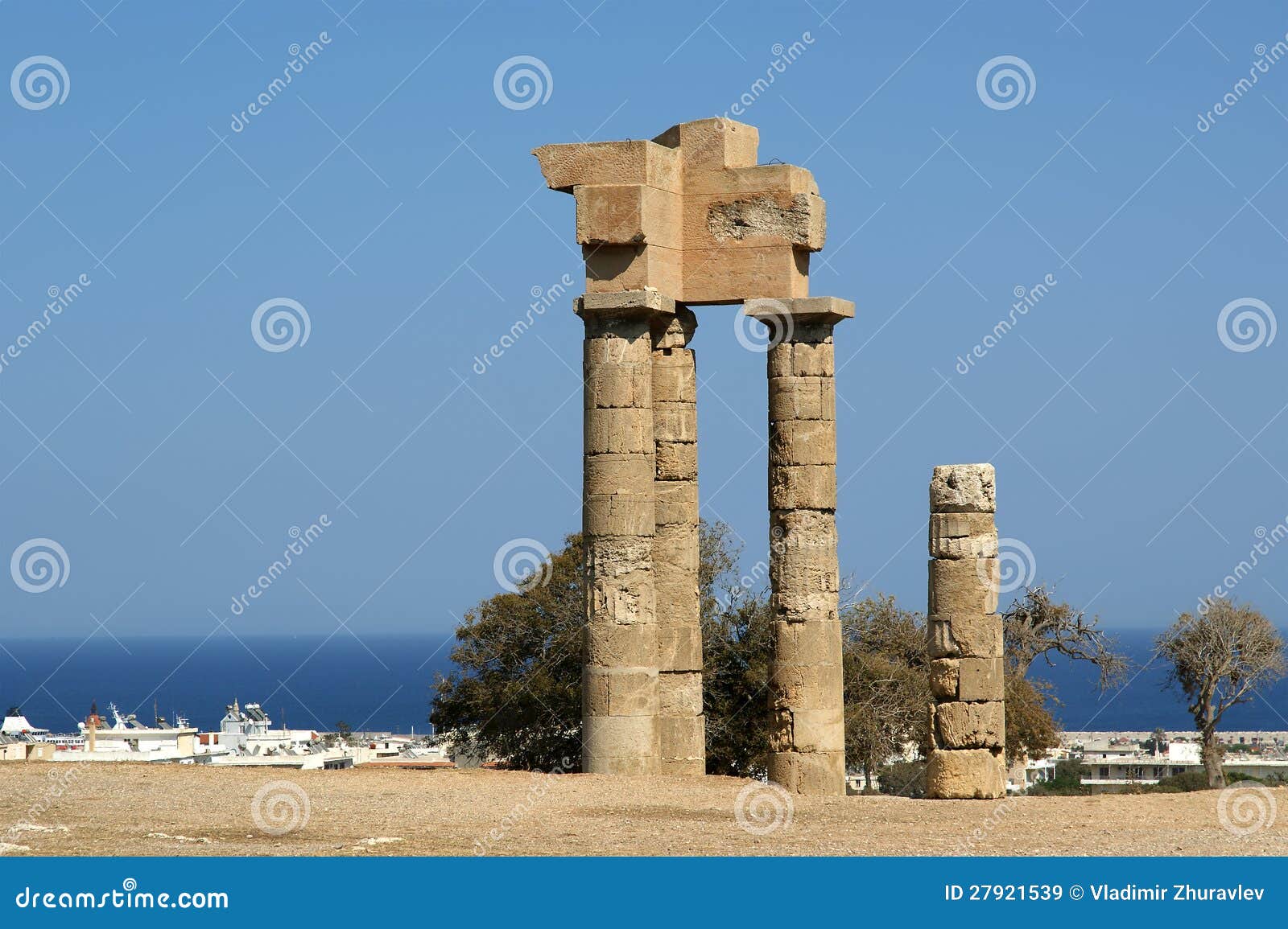 Apollo Temple at the Acropolis of Rhodes Stock Image - Image of famous ...