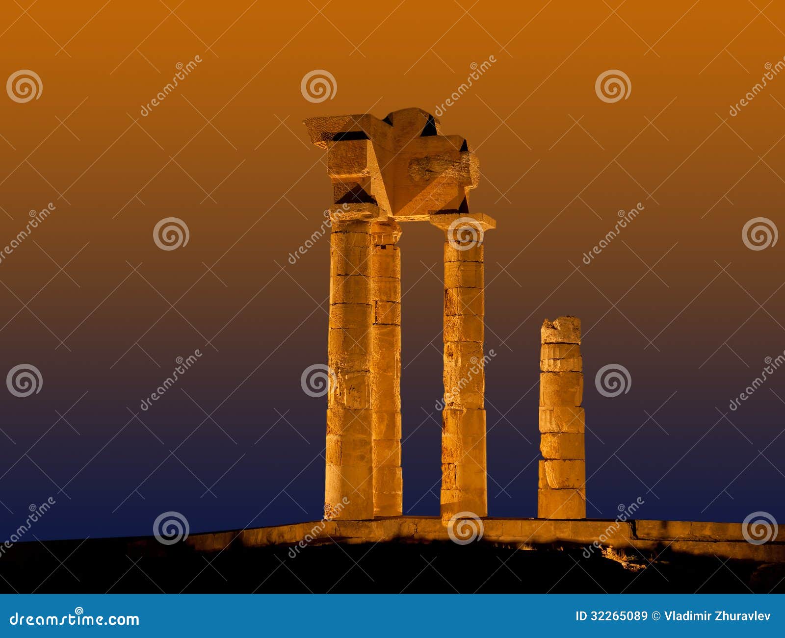 Apollo Temple at the Acropolis of Rhodes at Night, Greece Stock Image ...