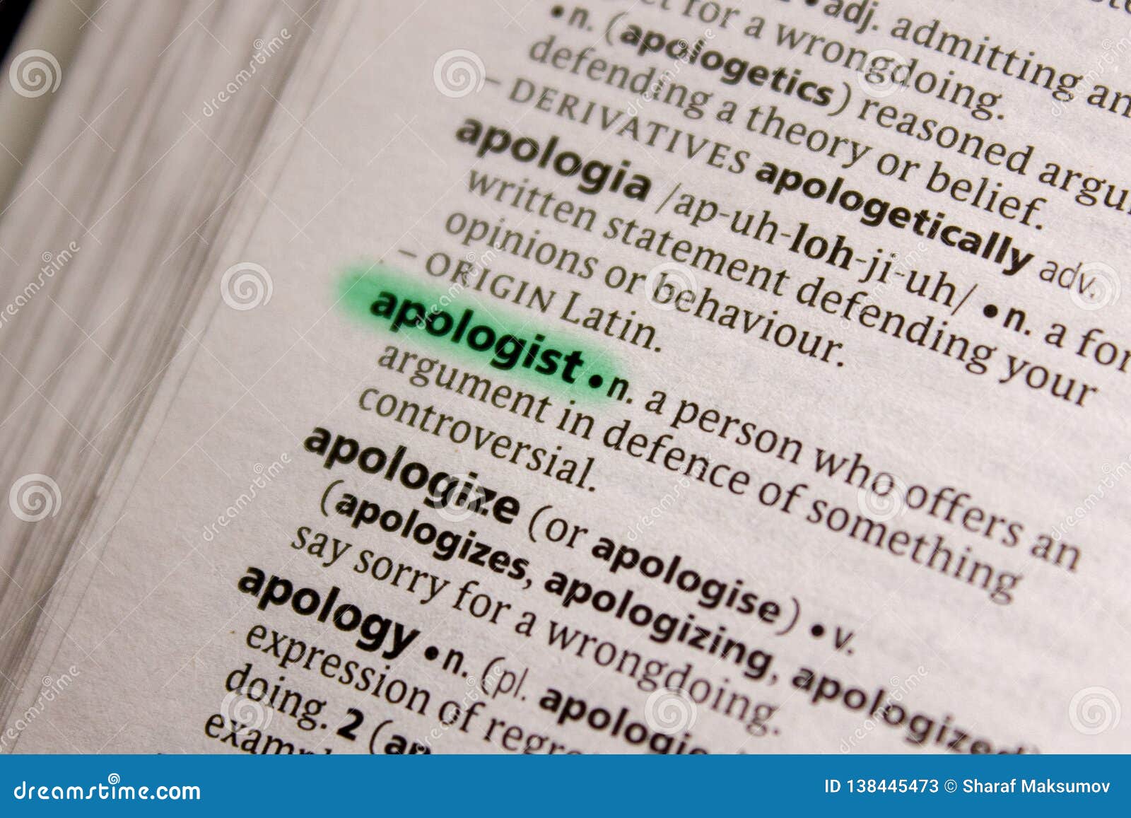 Apologist Word or Phrase in a Dictionary Stock Image - Image of ...