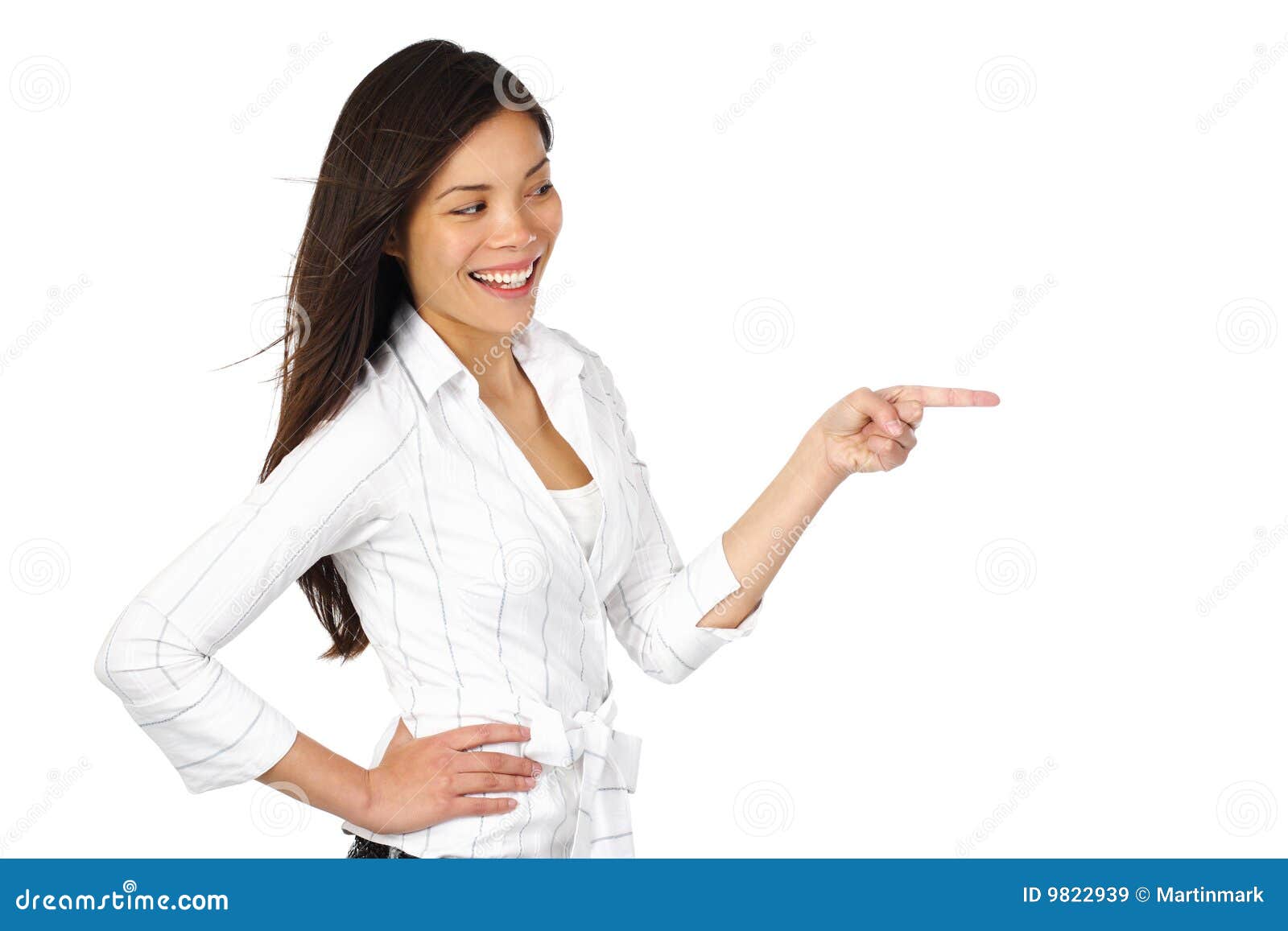 Apontar feliz da mulher imagem de stock. Imagem de ponto - 9822939