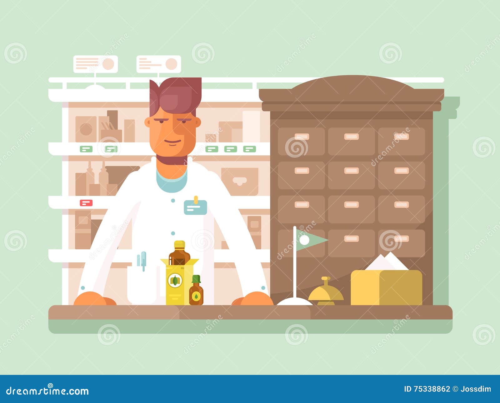 Apotheker an der Apotheke vektor abbildung. Illustration von gesundheit ...