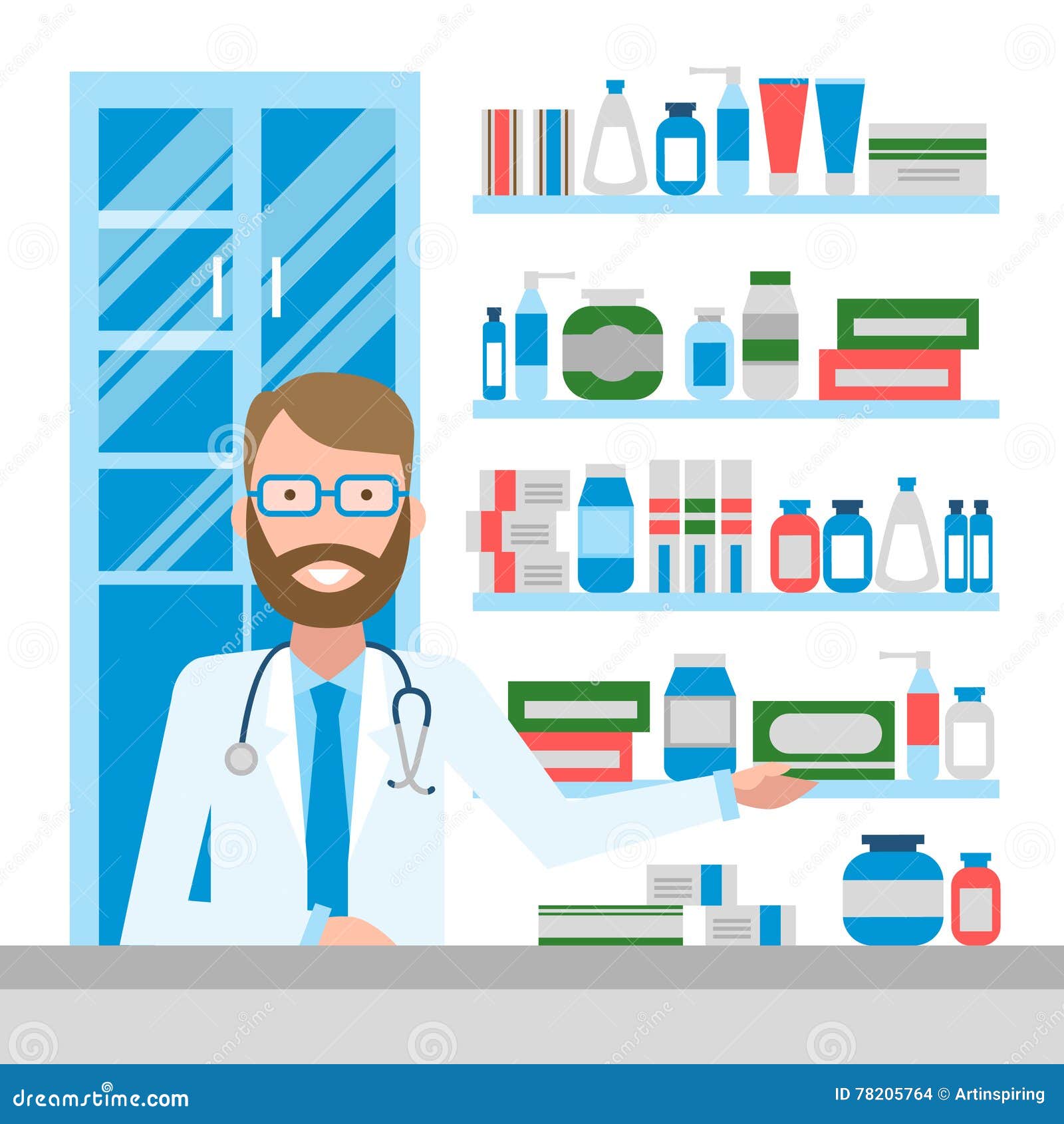 Apotheker in der Drogerie vektor abbildung. Illustration von ...