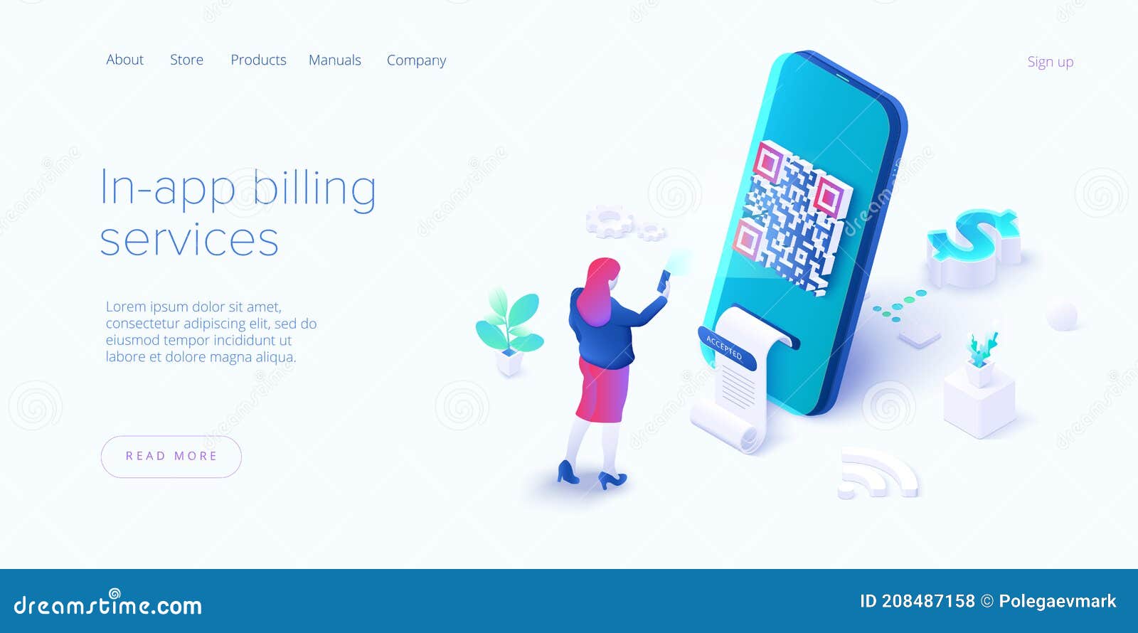 In-app Billing Service in Isometric Vector Illustrations. Mobile ...