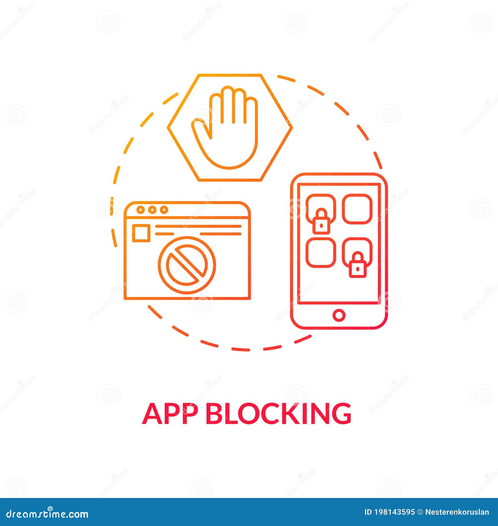App blocking concept icon stock vector. Illustration of drawing - 198143595