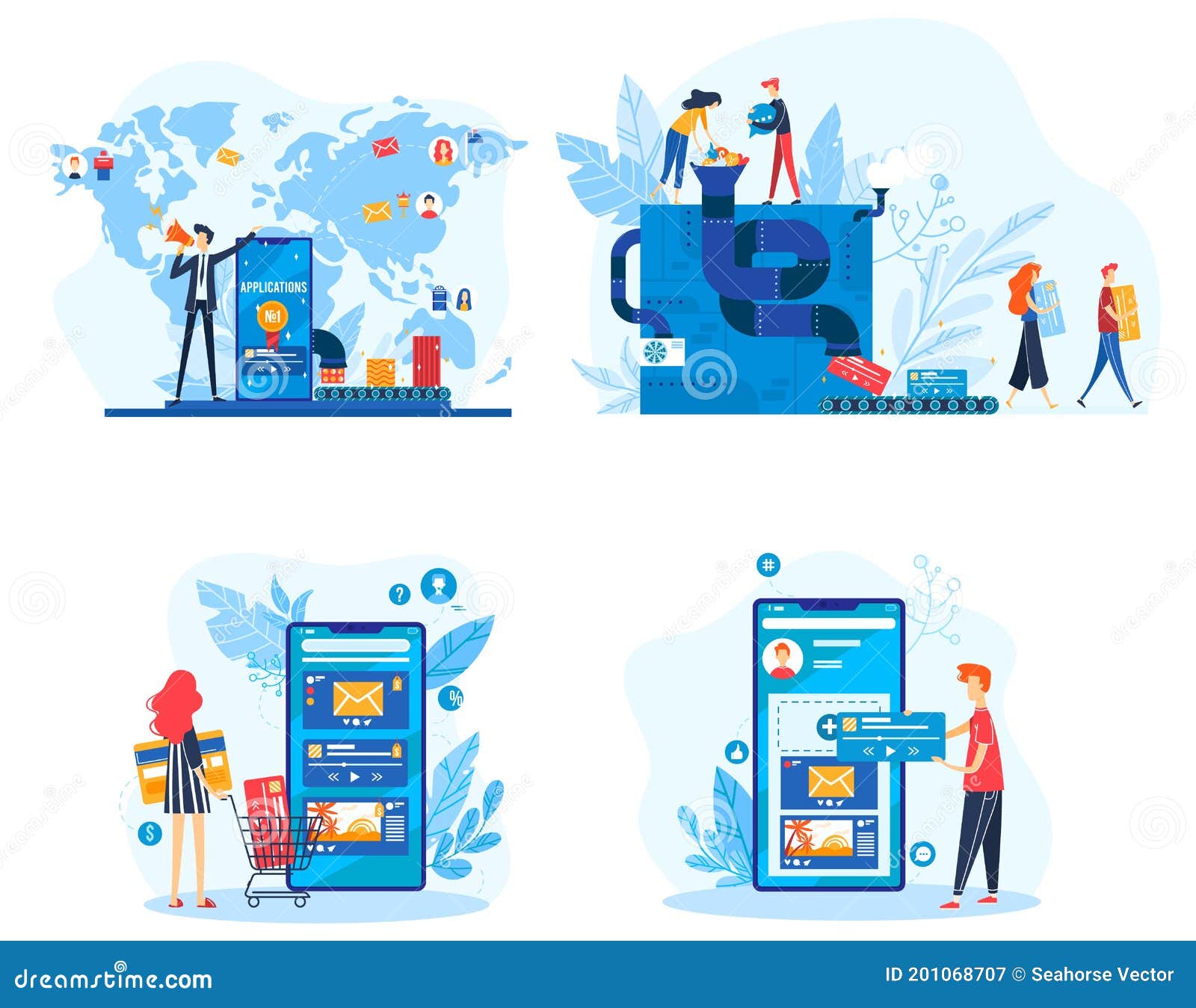 App Creation Vector Illustration Set, Cartoon Flat Developer People ...