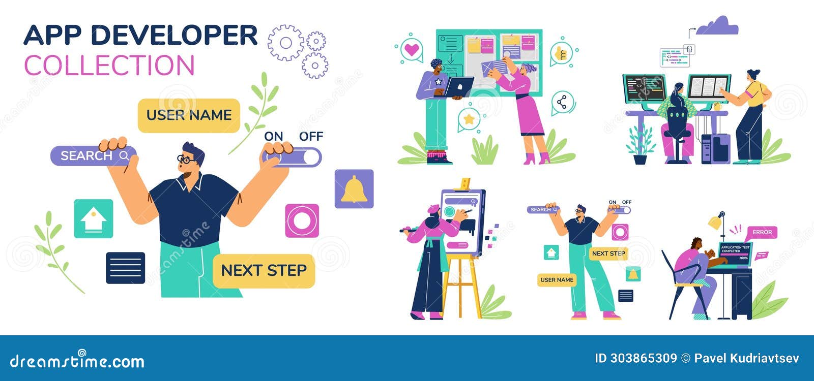 App Developer Collection, Set of Vector on White, Flat Cartoon Style ...