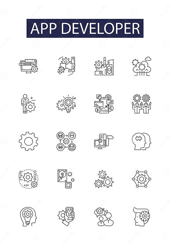 App Developer Line Vector Icons and Signs. Developer, Software, Programmer, Coder, Designer ...