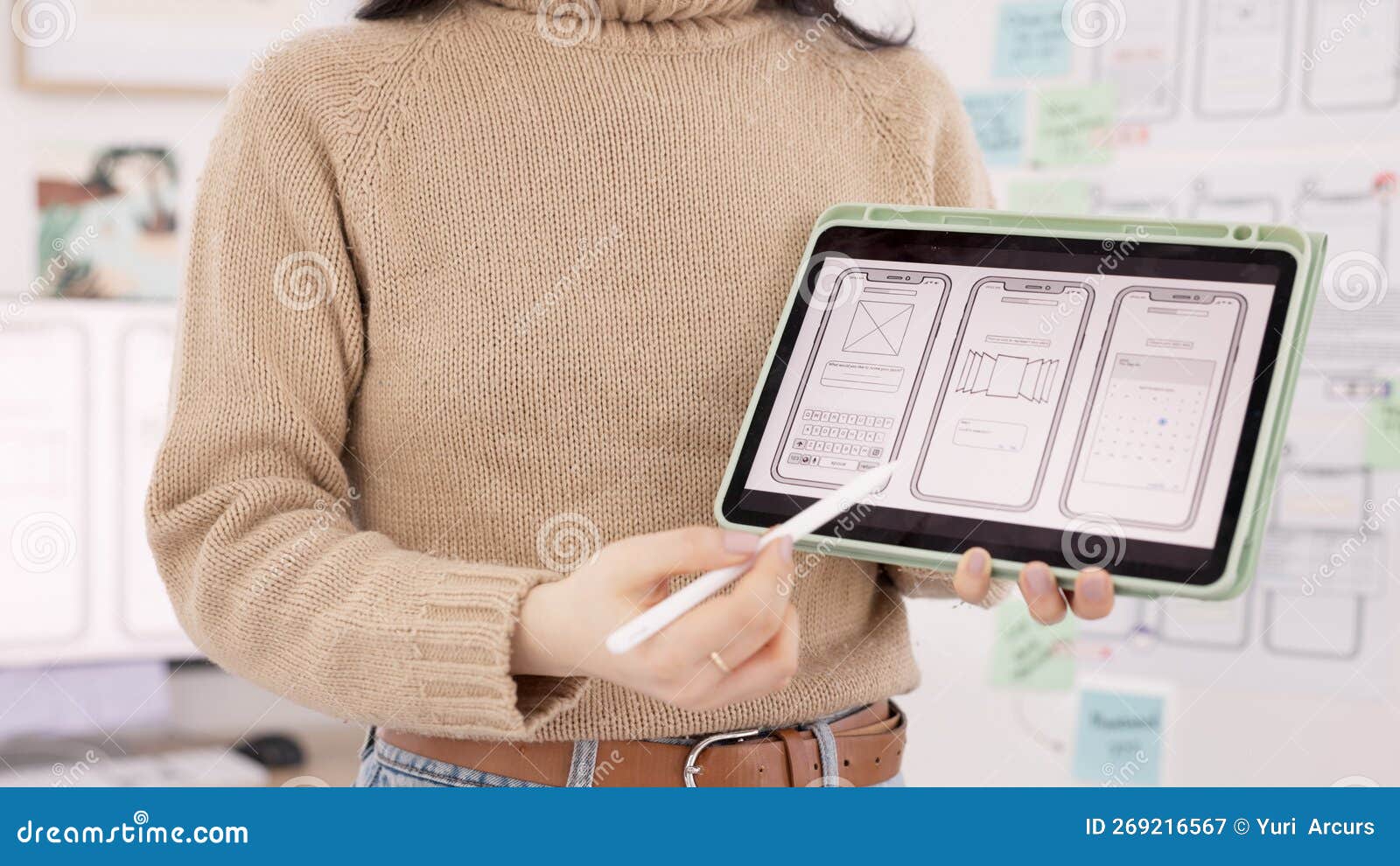 App, Developer and Woman with Hands on Tablet Design Screen for ...