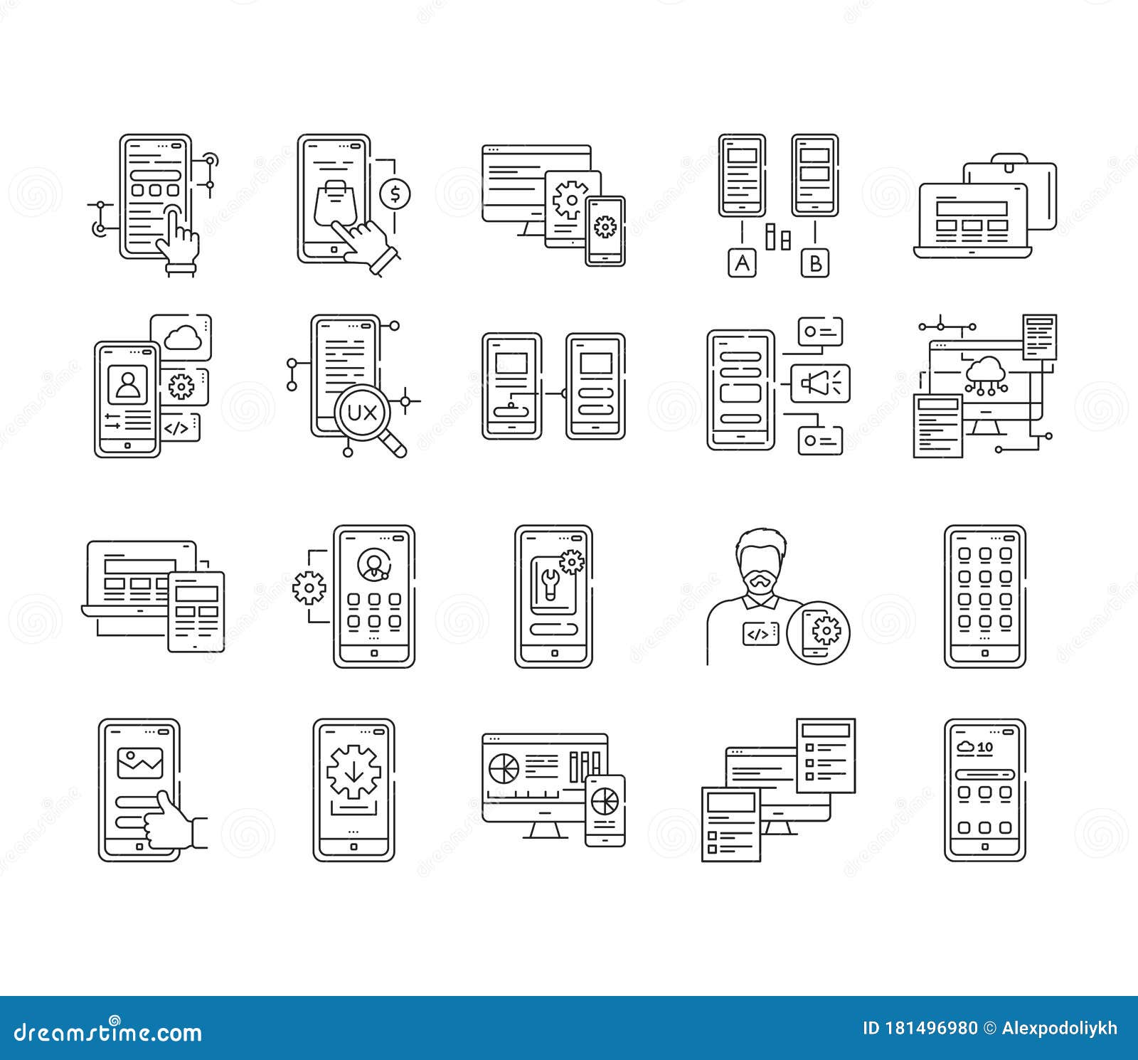 App Development Black Line Icons Set. Creating and Using a Mobile ...