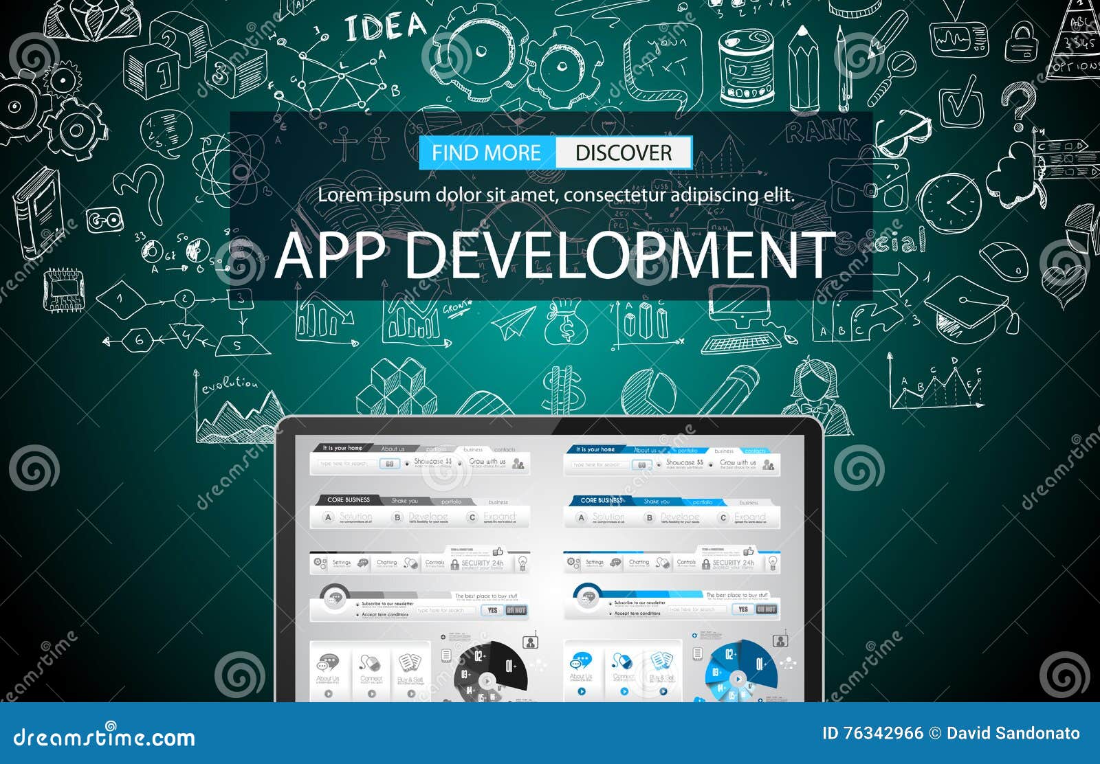 App Development Concept Background with Doodle Design Style Stock ...