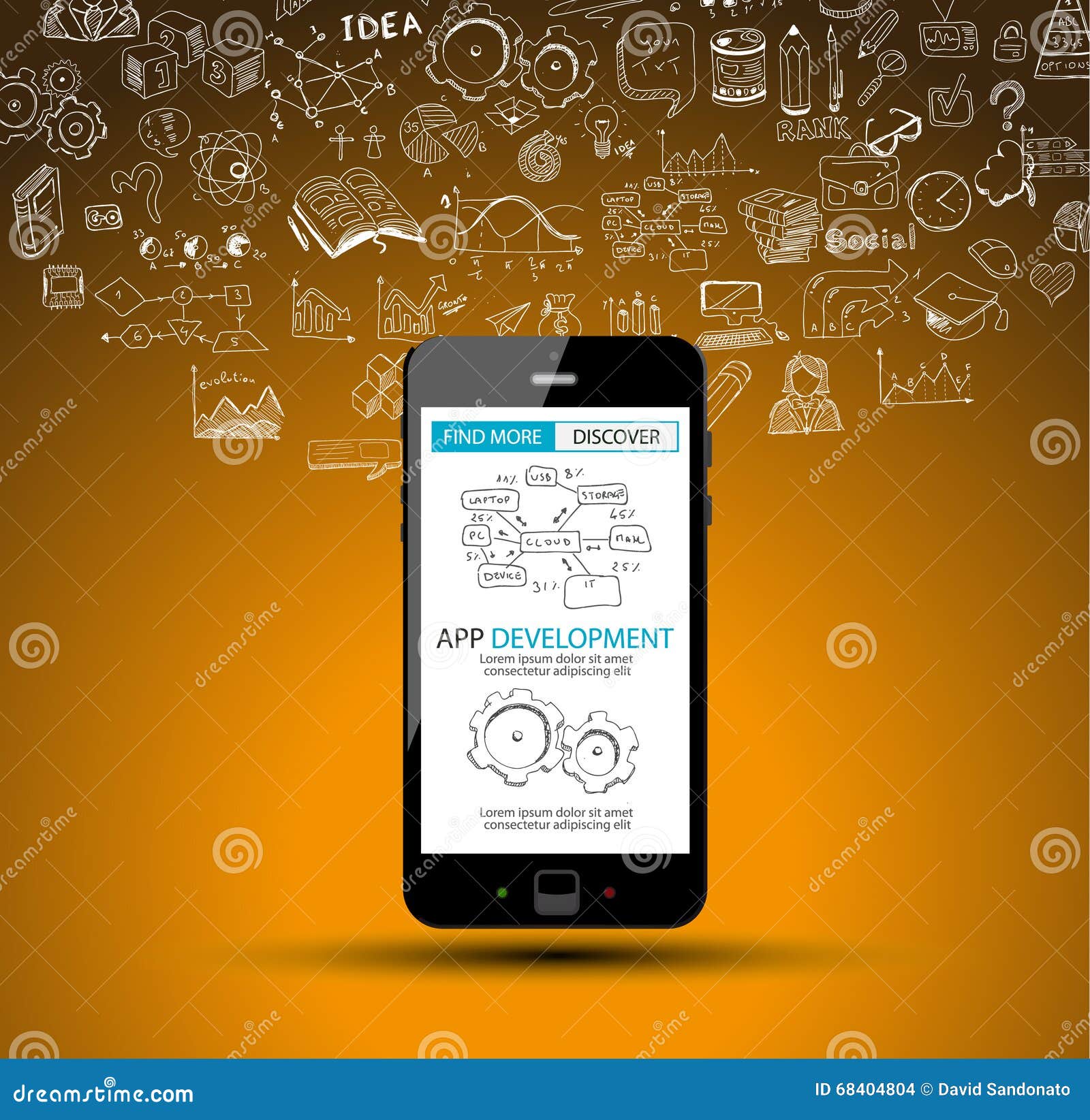App Development Concept Background with Doodle Design Style :user ...