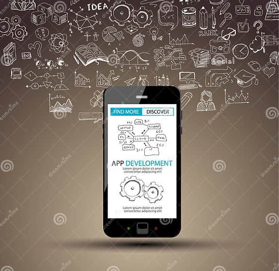 App Development Concept Background with Doodle Design Style Stock ...