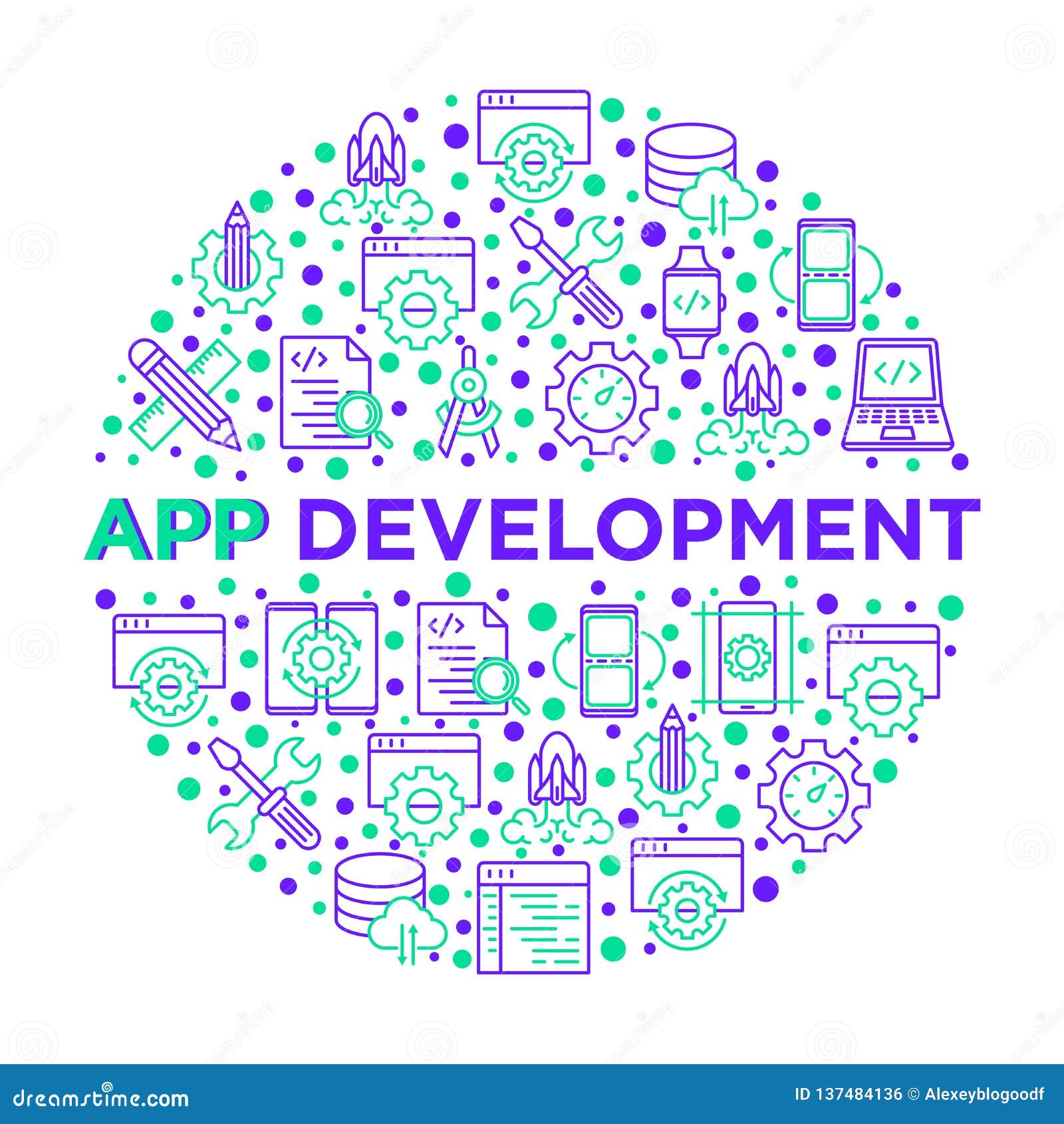 App Development Concept in Circle Stock Vector - Illustration of media ...