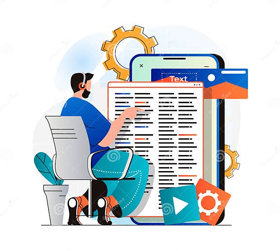App Development Concept In Modern Flat Design Man Developer Coding Code Ui Layout Design 9571