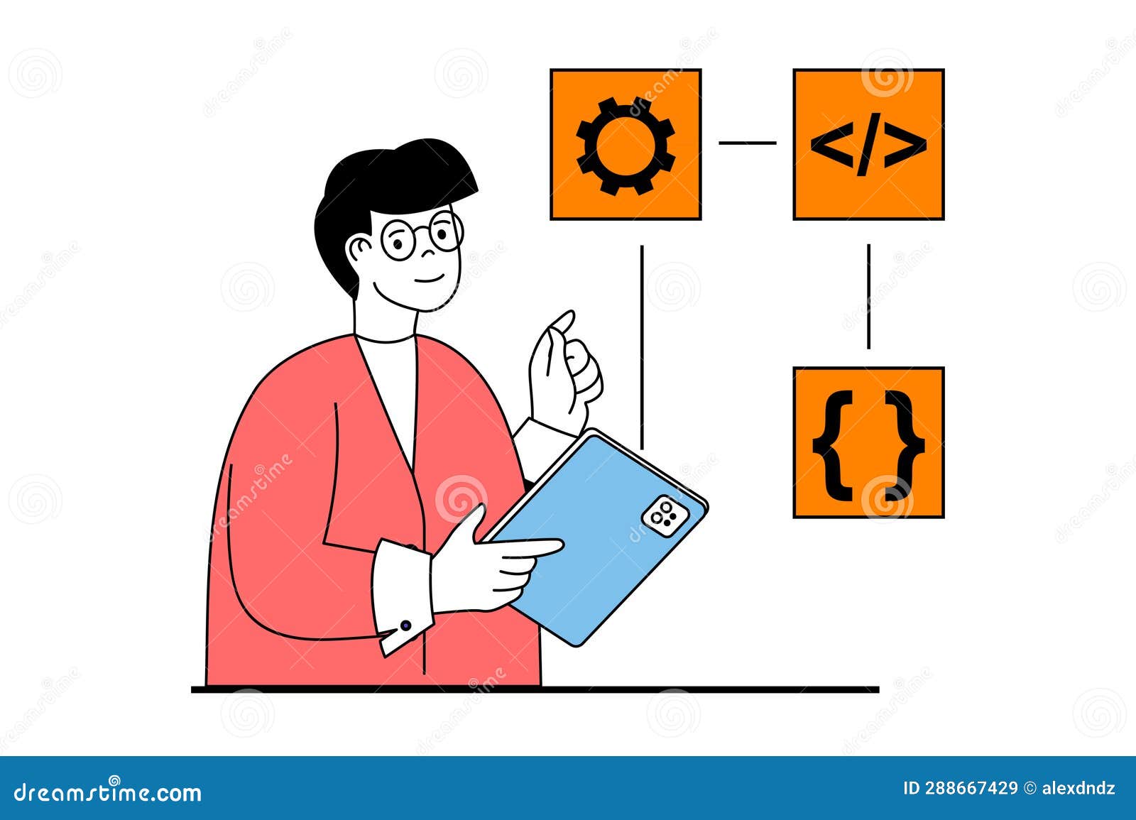 App Development Concept with People Scene in Flat Web Design. Vector ...