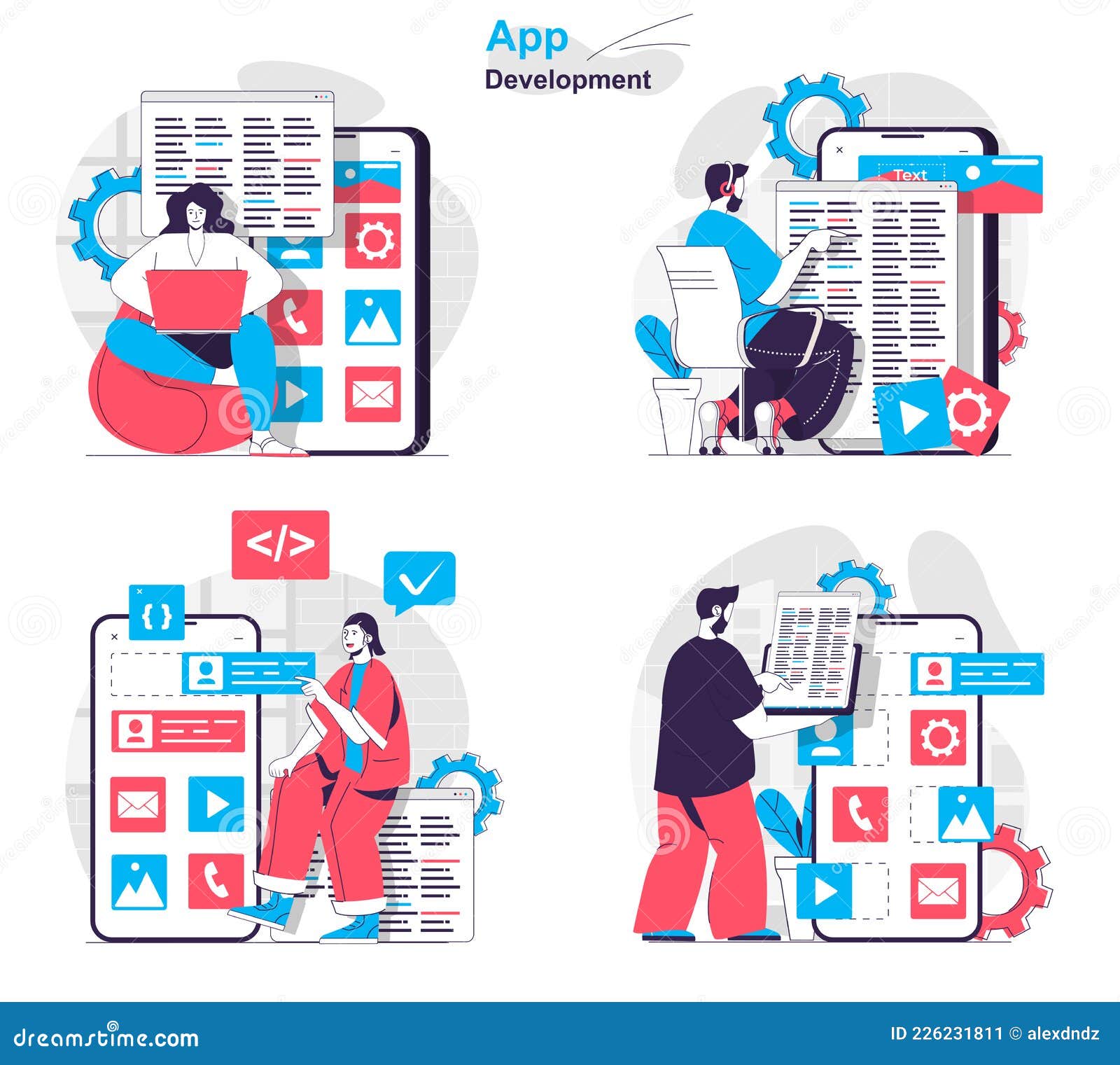 App Development Concept Set. Developers Write Code Stock Vector - Illustration of concept, phone ...