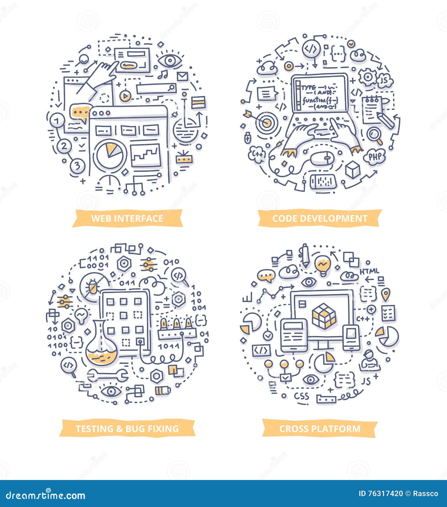 App Development Doodle Illustrations Stock Vector - Illustration of ...