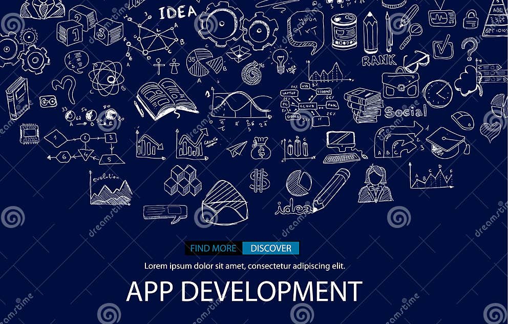 App Development Infpgraphic Concept Background with Doodle Design Style ...