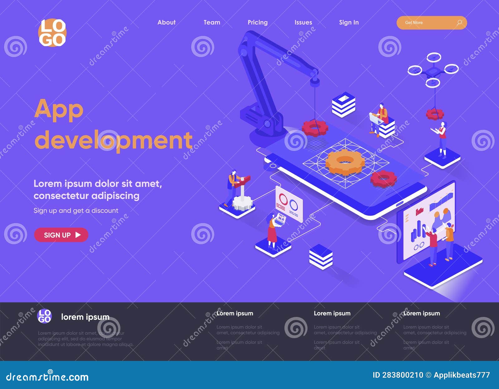 App Development Isometric Landing Page. UI UX Design, Prototyping, Engineering and Programming ...