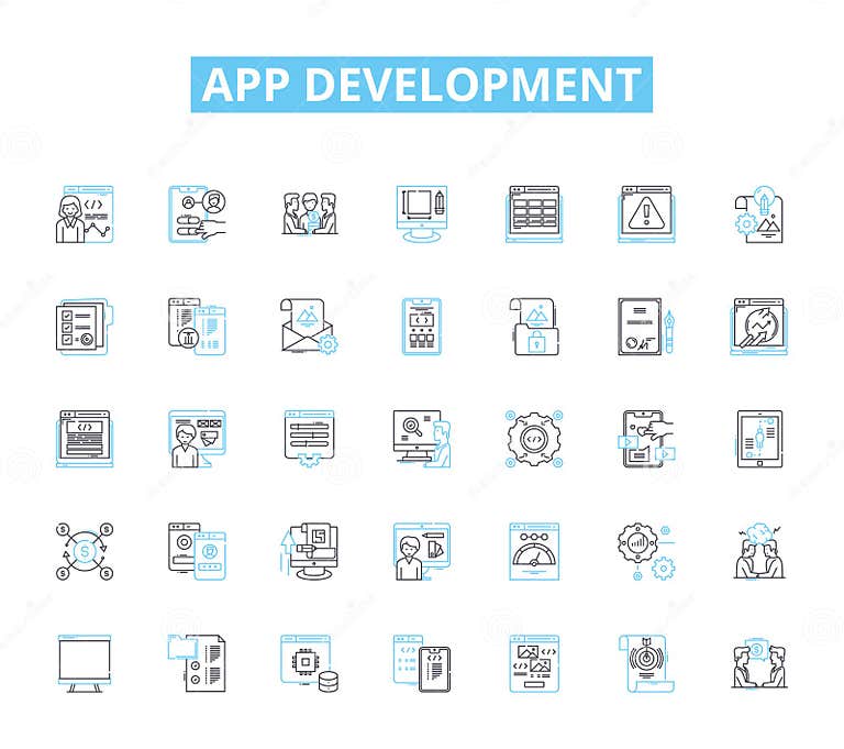 App Development Linear Icons Set. Platform, Framework, Code, Interface ...