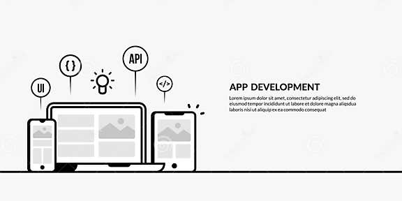App Development with Outline Element on Yellow Background, UX UI Design ...