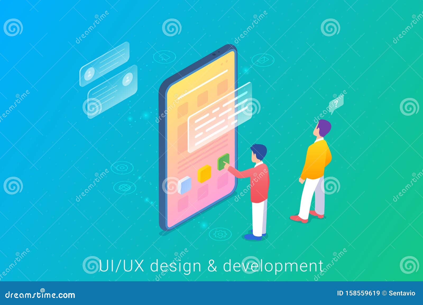 App Development UI UX Design Isometric Flat Vector Illustration. People ...