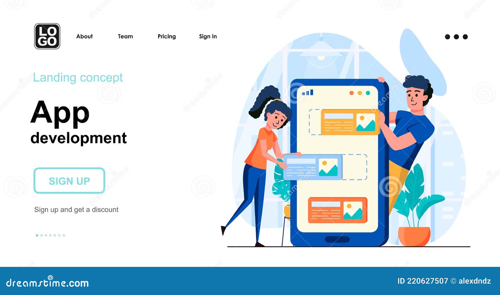 App Development Web Concept. Team Develop Layout Stock Vector ...