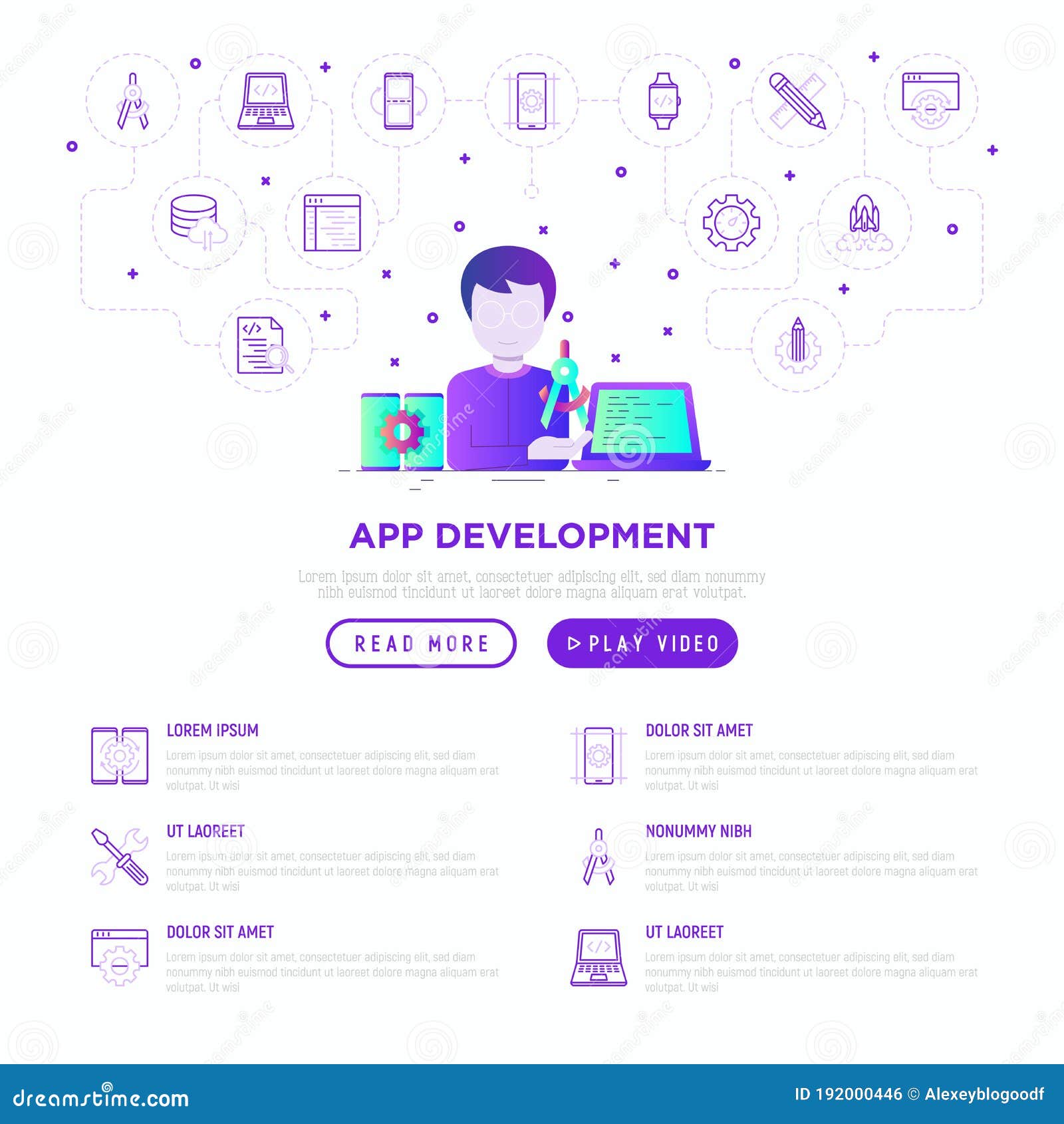 App Development Web Page Template: Developer Coding on Laptop. Flat ...