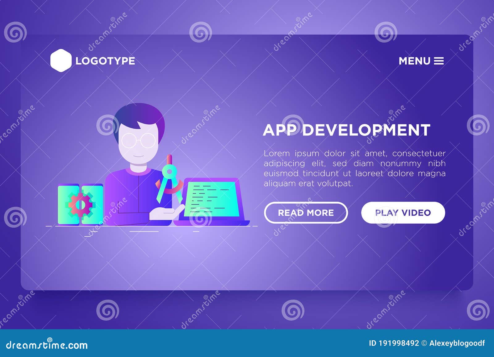 App Development Web Page Template: Developer Coding on Laptop. Flat ...