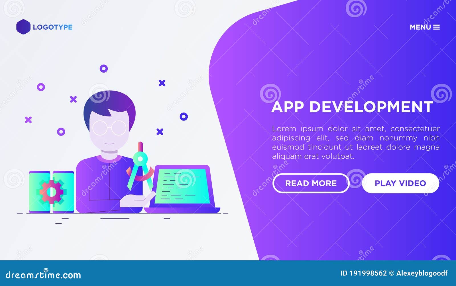 App Development Web Page Template: Developer Coding on Laptop. Flat ...