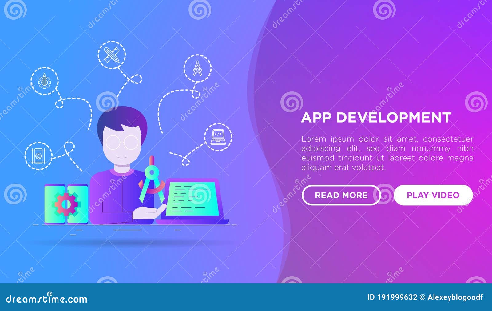 App Development Web Page Template: Developer Coding on Laptop. Flat ...