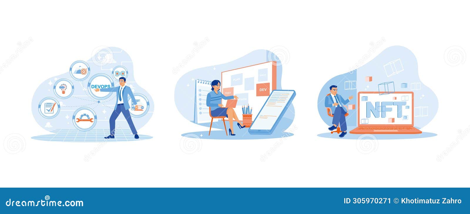 APP Devs Concept. I am Touching the DEVOPS Button on the Virtual Screen ...