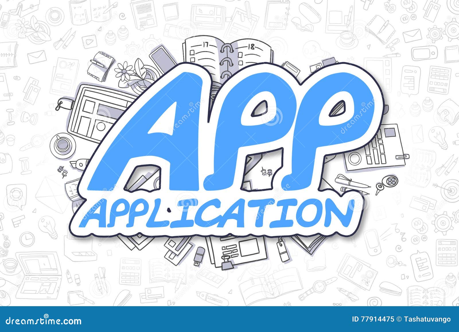 App - Doodle Blue Text. Business Concept. Stock Illustration ...