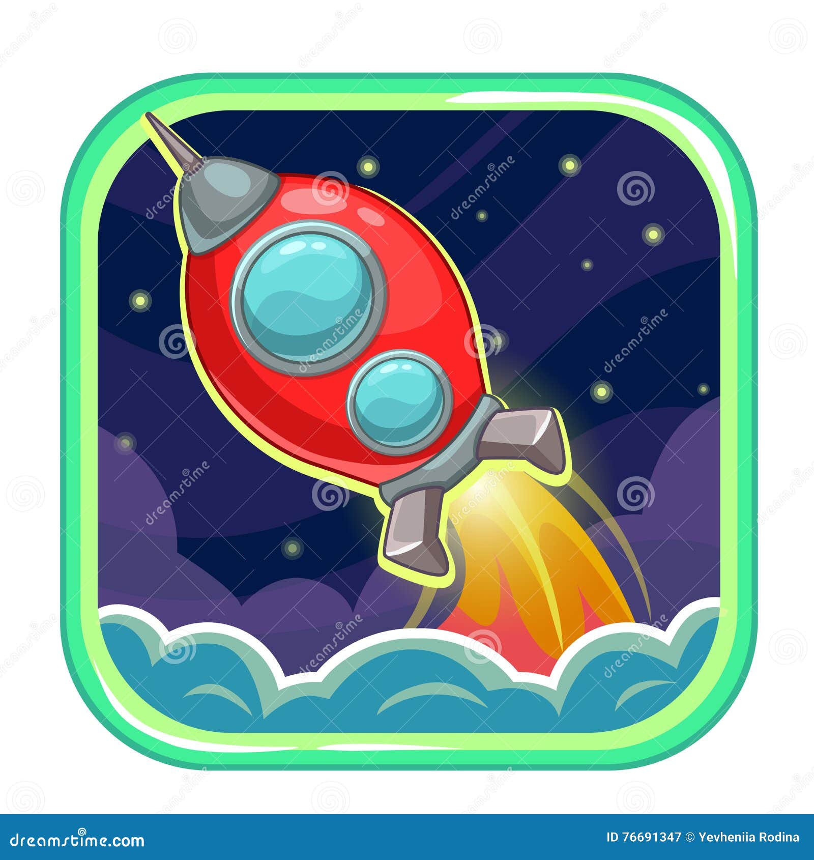 App Icon with Flying Rocket Ship. Stock Vector - Illustration of design ...