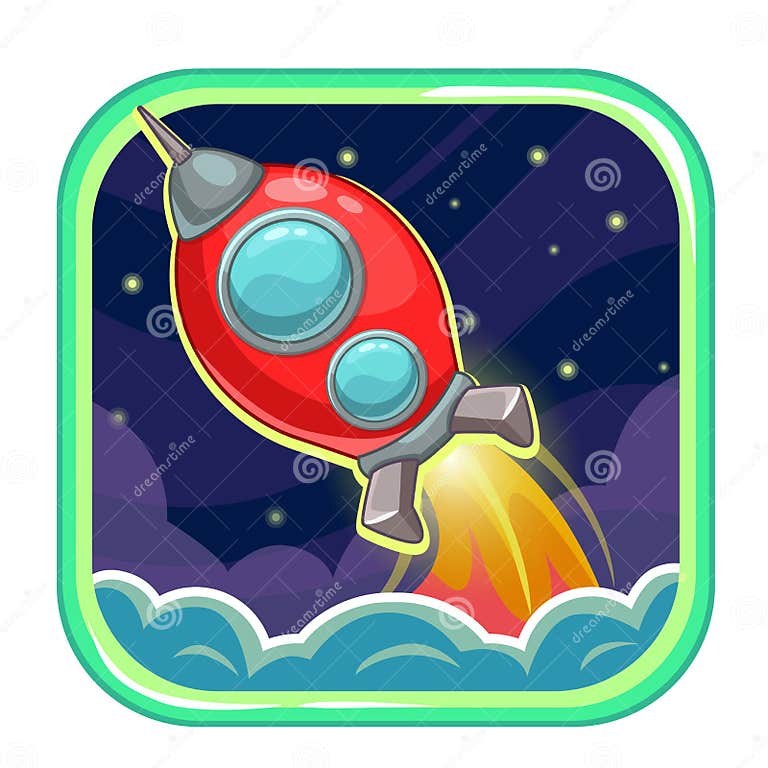 App Icon with Flying Rocket Ship. Stock Vector - Illustration of design ...