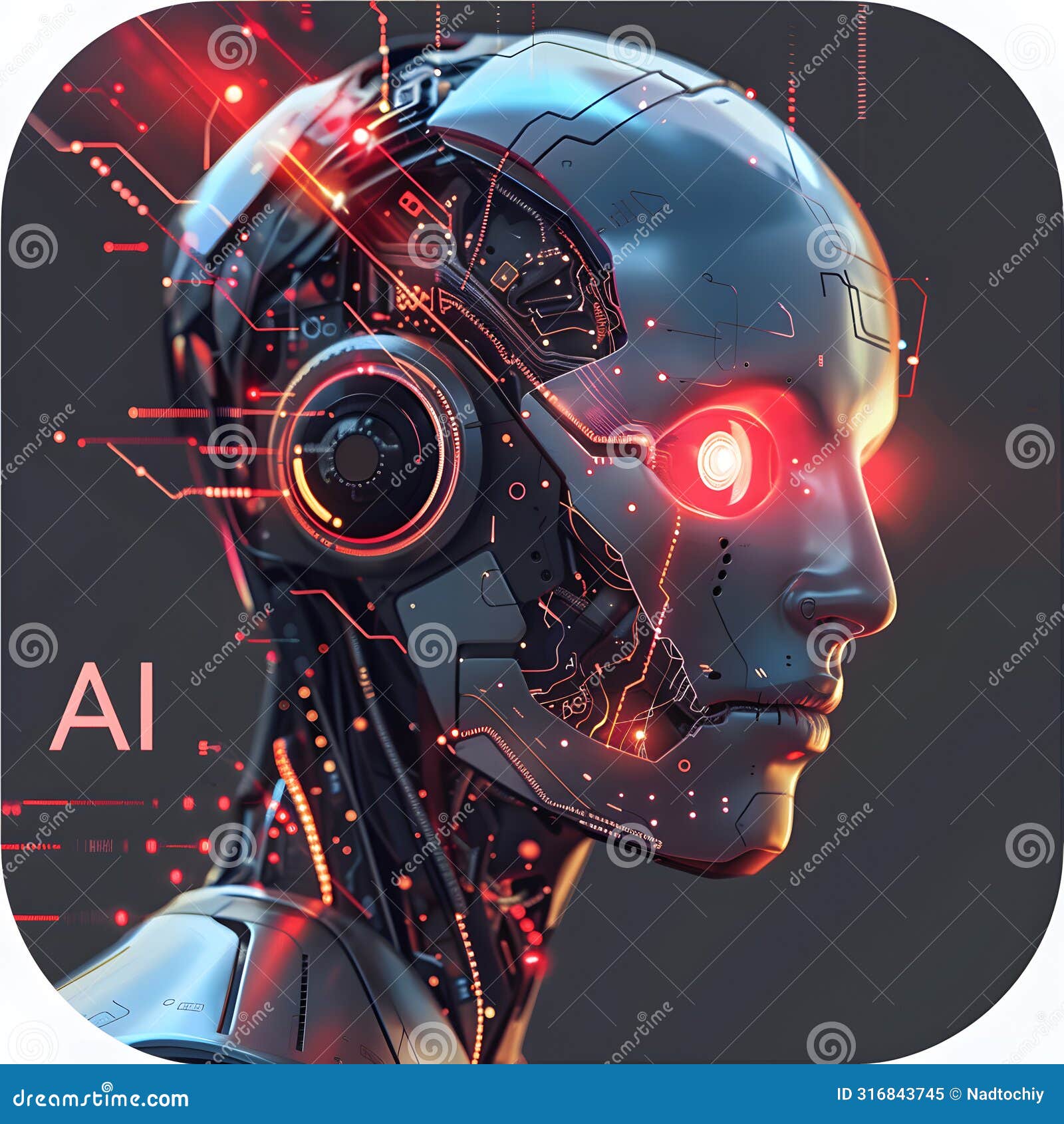An App Icon of a Robot with Red Eyes Stock Image - Image of view ...