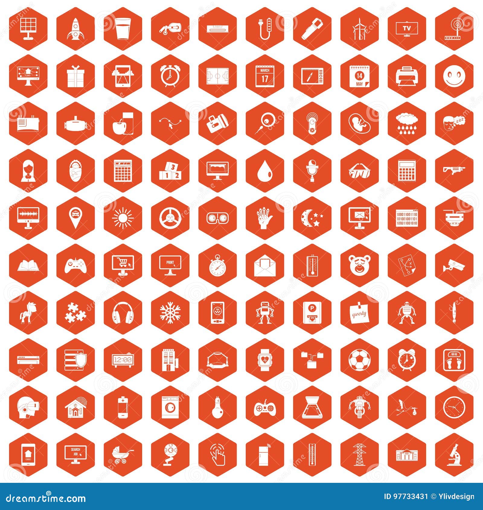 100 App Icons Hexagon Orange Stock Vector - Illustration of smart ...