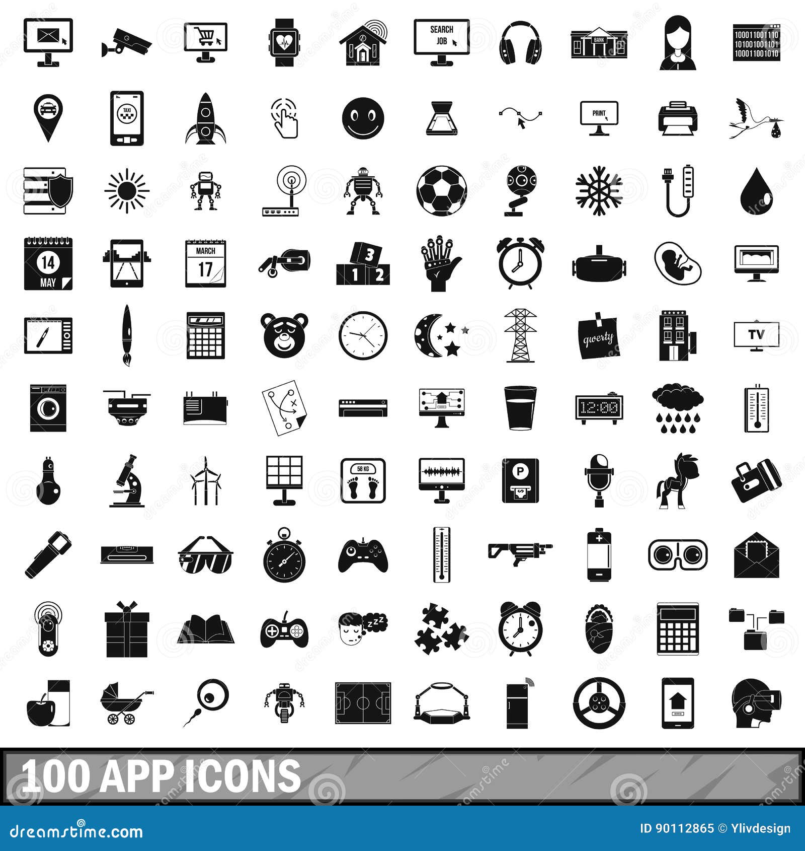 100 App Icons Set, Simple Style Stock Vector - Illustration of ...