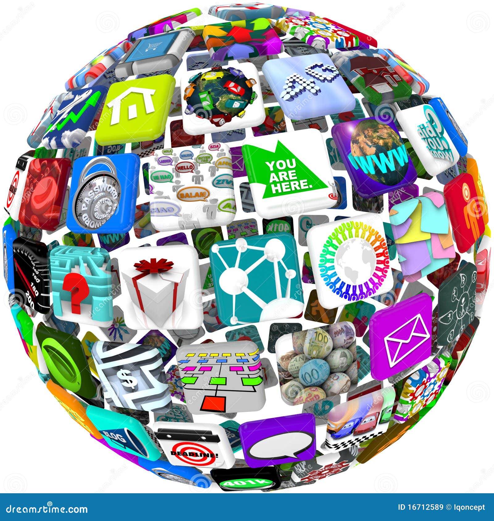 App Icons in a Sphere Pattern Stock Illustration - Illustration of ...