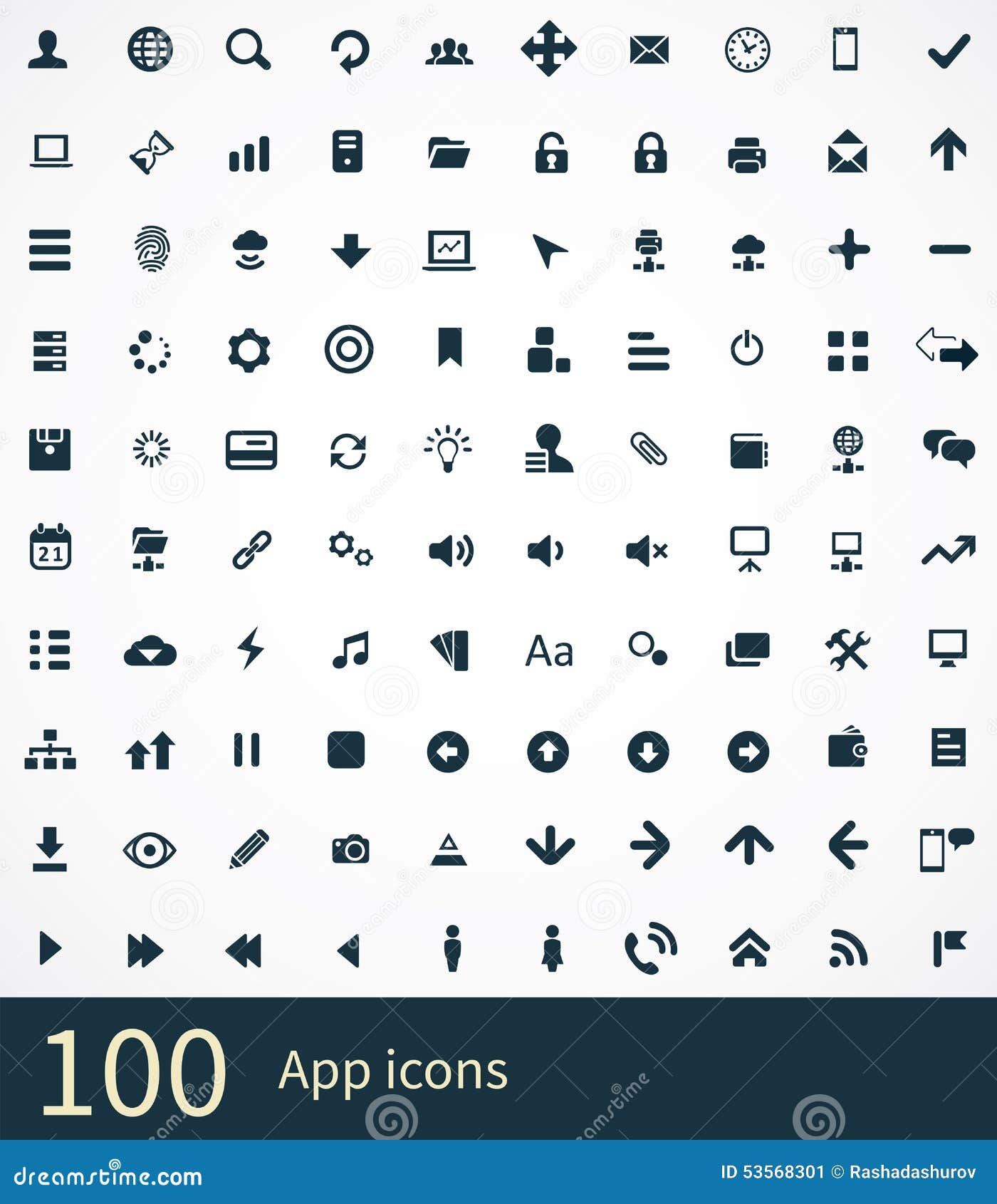 100 app pictogrammen vector illustratie. Illustration of mobiel - 53568301