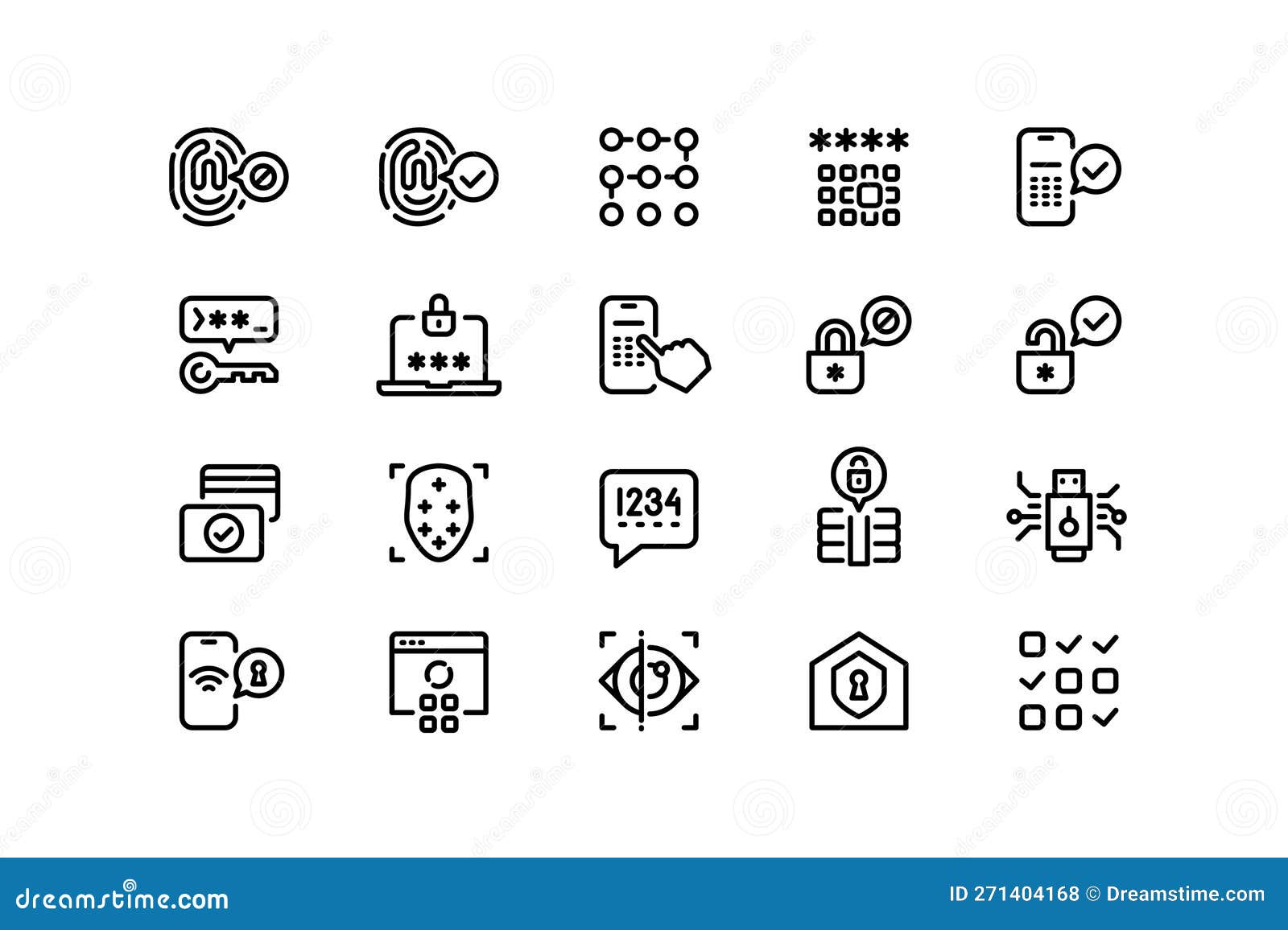 App Security Line Icons. Face Detection, Pin-code and Password, Eyeball ...