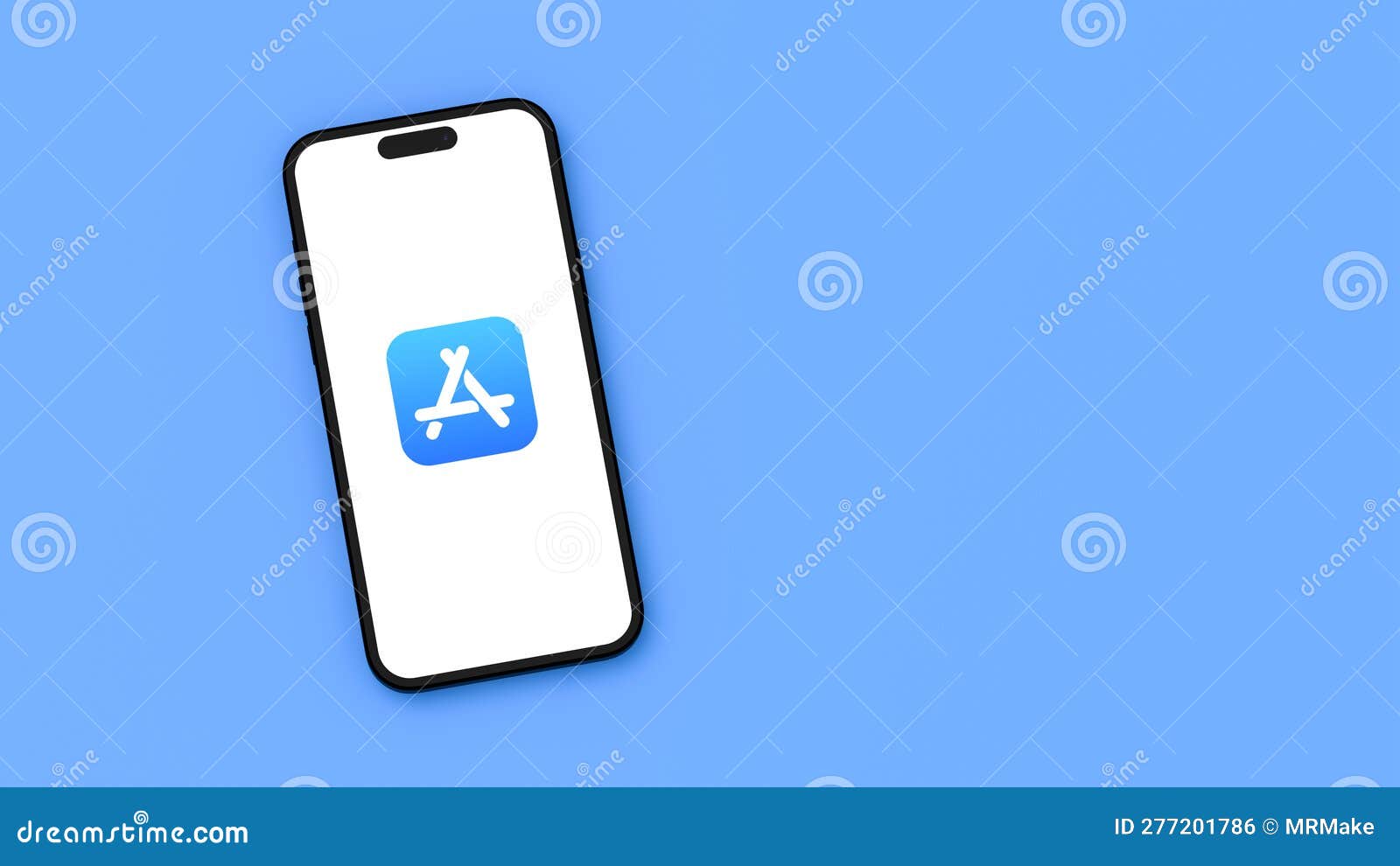 App Store Logo on Mobile Phone Screen on Blue Background with Copy ...