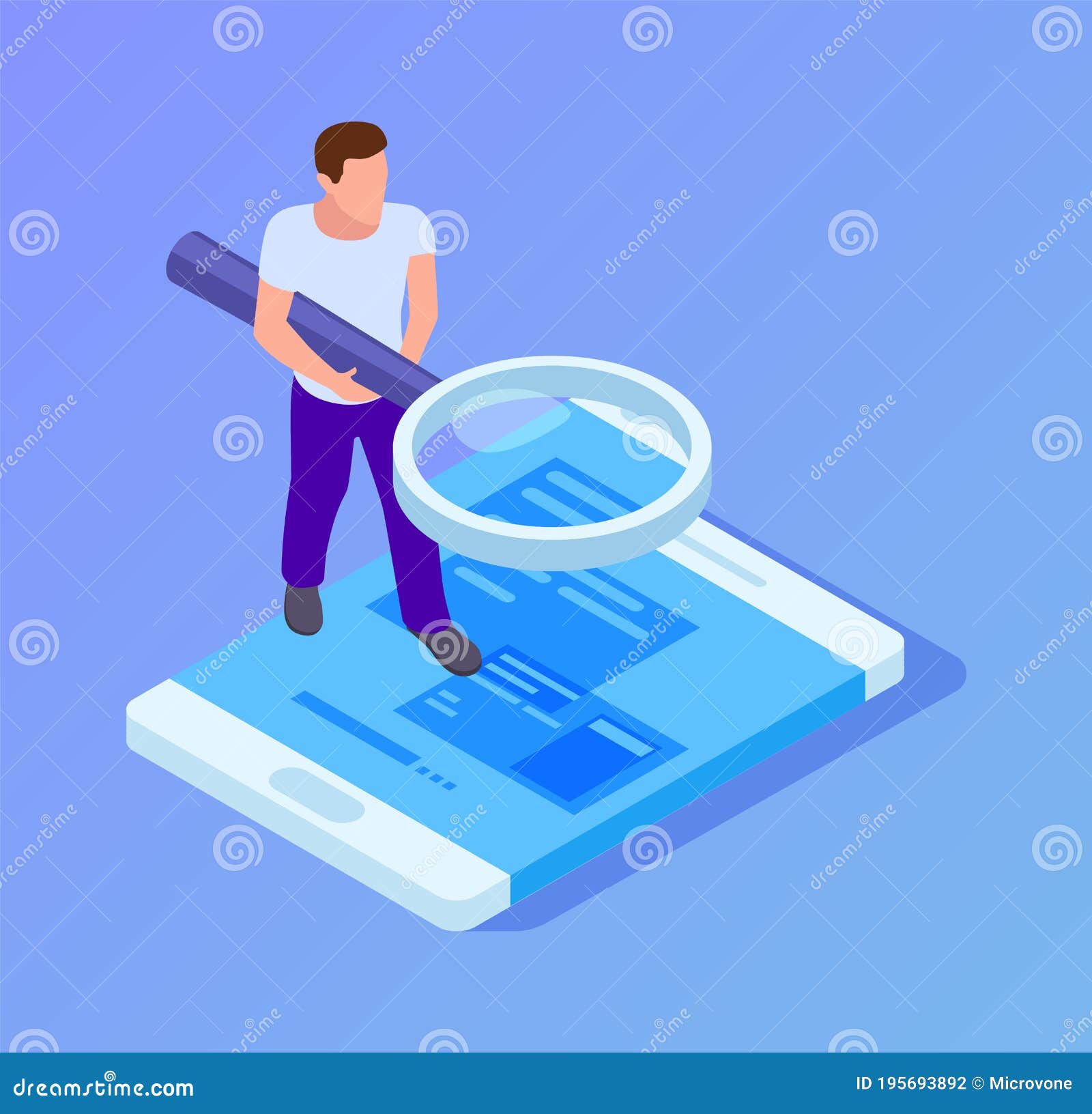 App Tester. Isometric Man Testing Mobile App Stock Vector ...