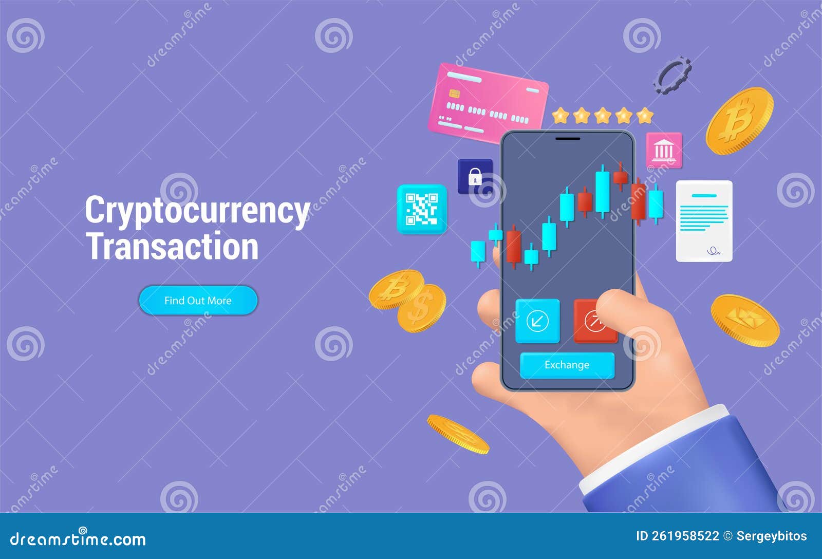 App for Trading Cryptocurrency on Smartphone. 3D Vector Realistic ...