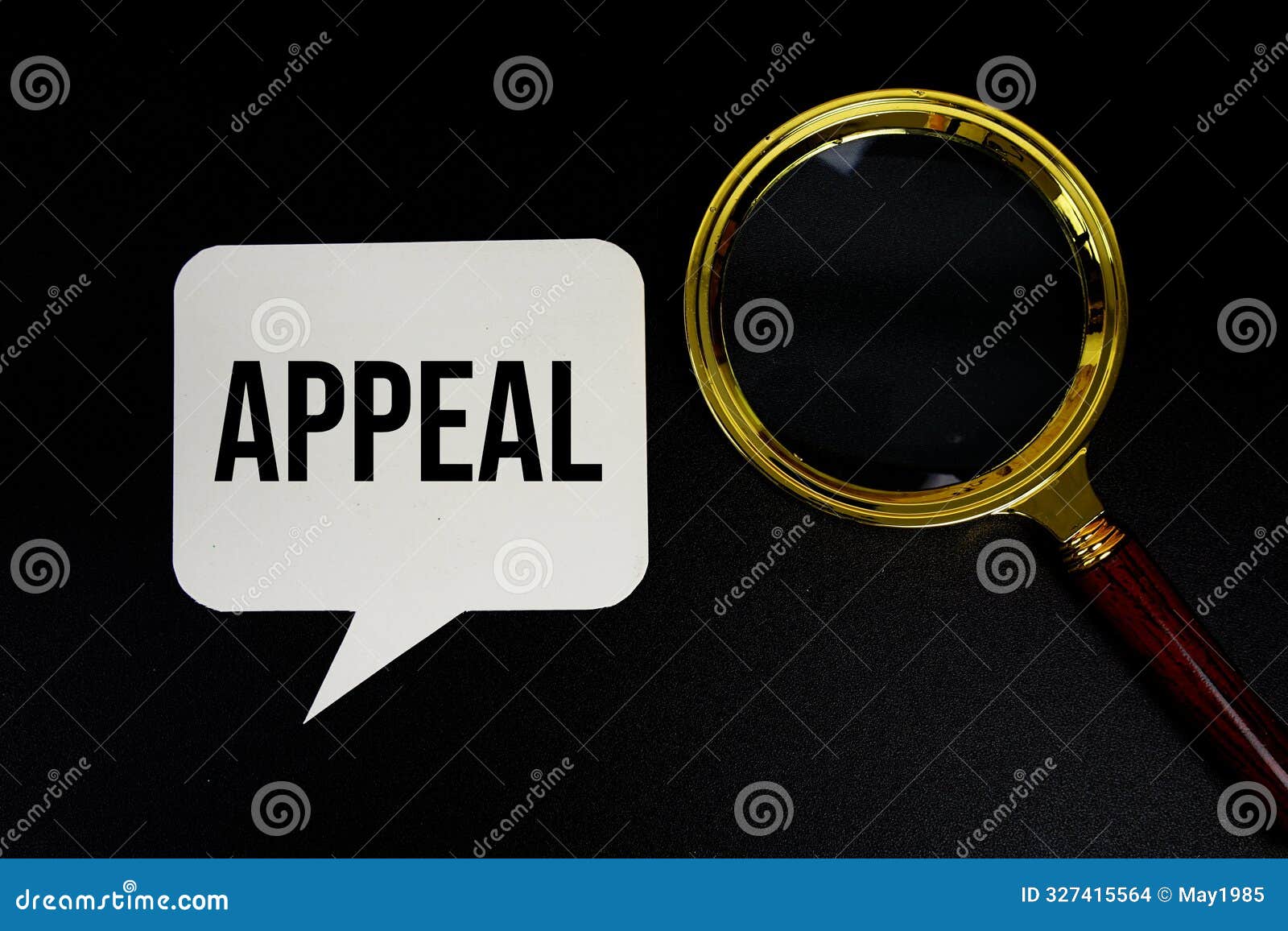 Appeal Text on Speech Bubble with Magnifying Glass Top View on Black ...