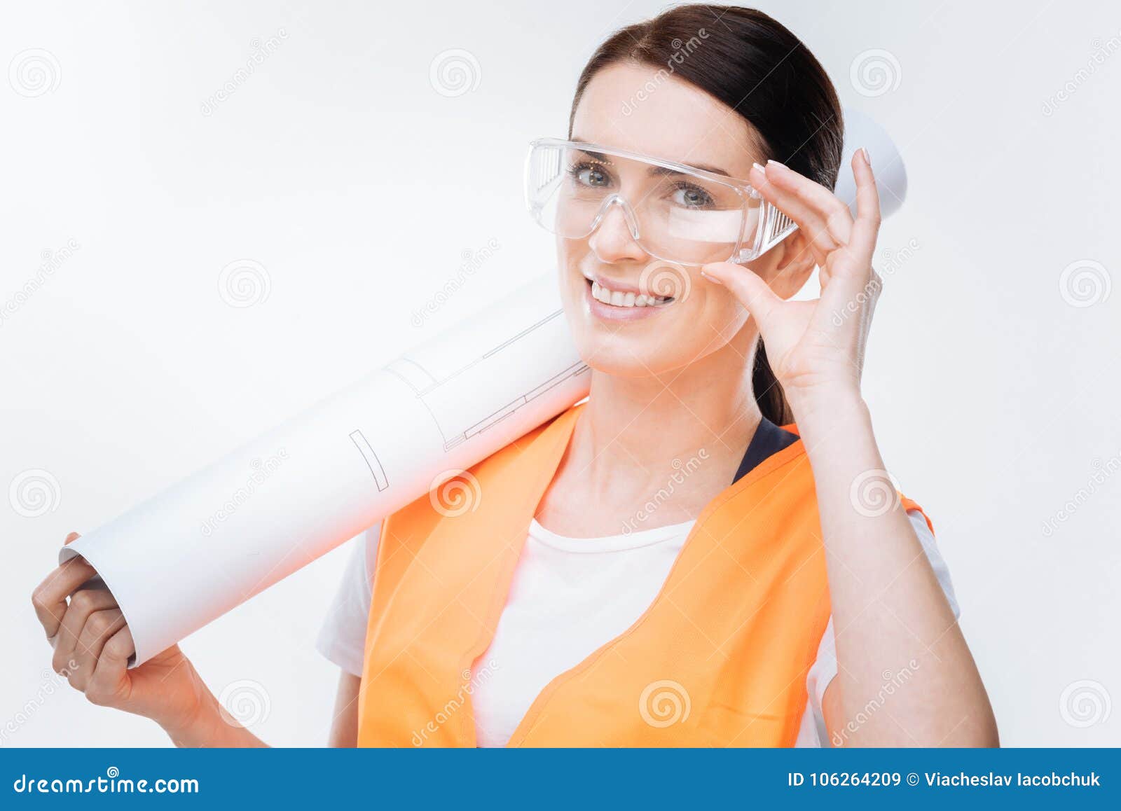 Appealing Female Engineer Watching for Building Stock Image - Image of ...