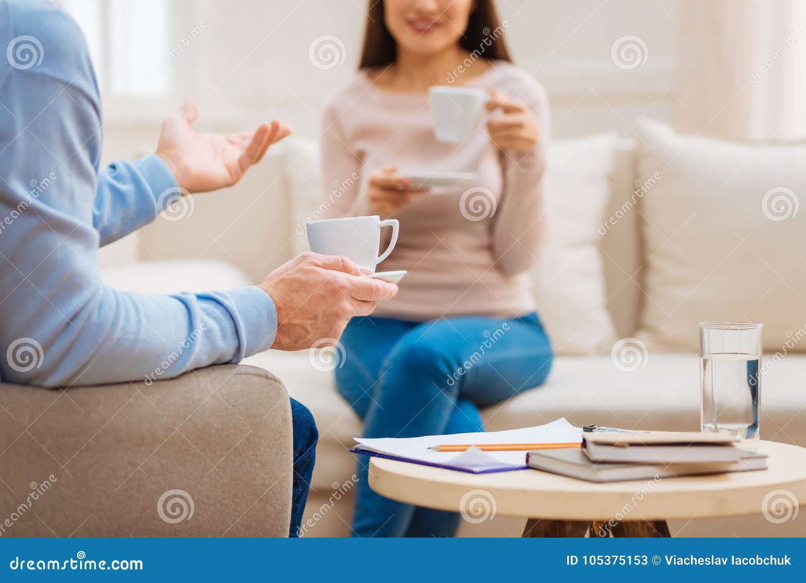 Appealing Positive Dialog during Coffee Time Stock Image - Image of ...