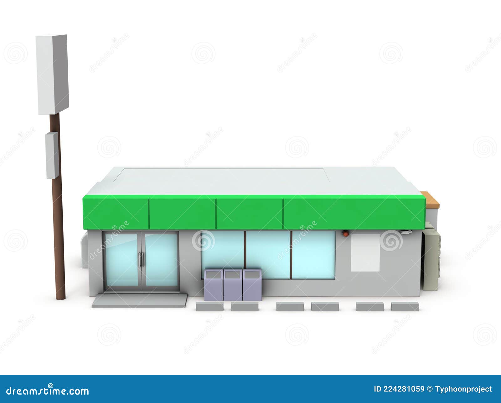 The Appearance of a Convenience Store. White Background Stock ...