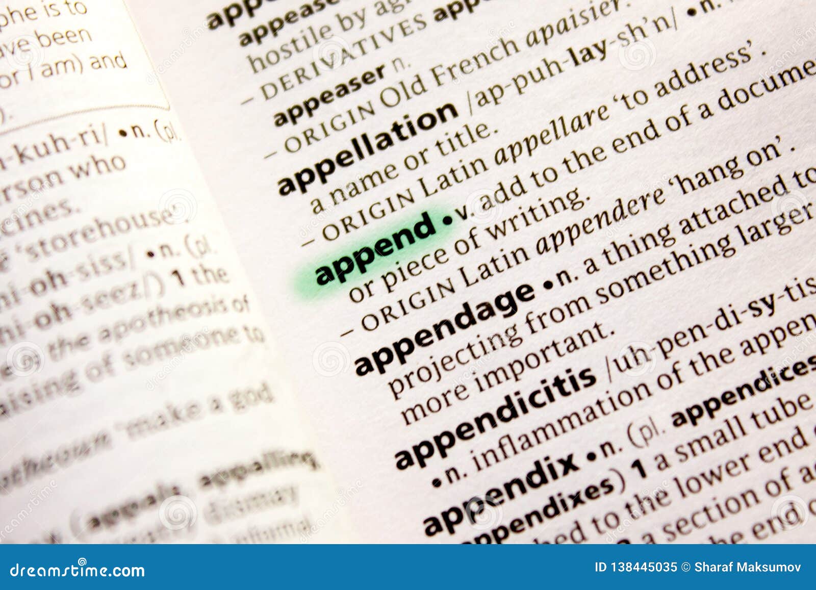 Append Word or Phrase in a Dictionary Stock Image - Image of paper ...