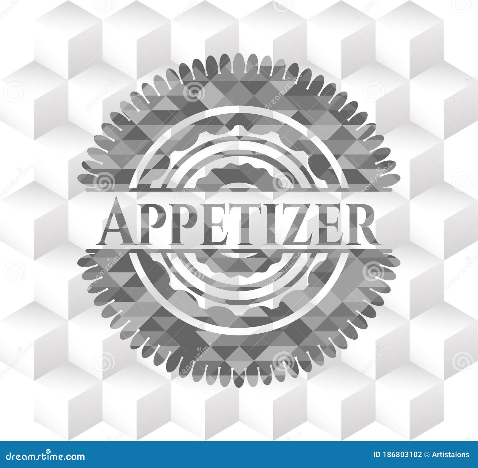 Appetizer Grey Badge with Geometric Cube White Background Stock Vector ...